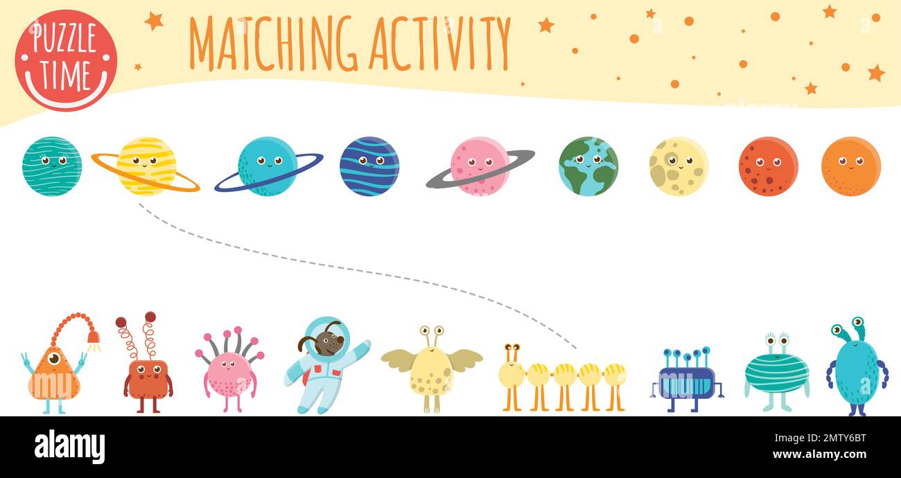 Matching activity for children with planets, aliens and astronaut ...