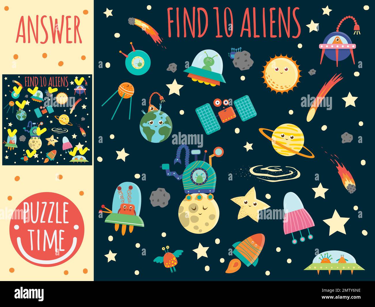 Searching game for children with planets, aliens and ufo. Space topic ...