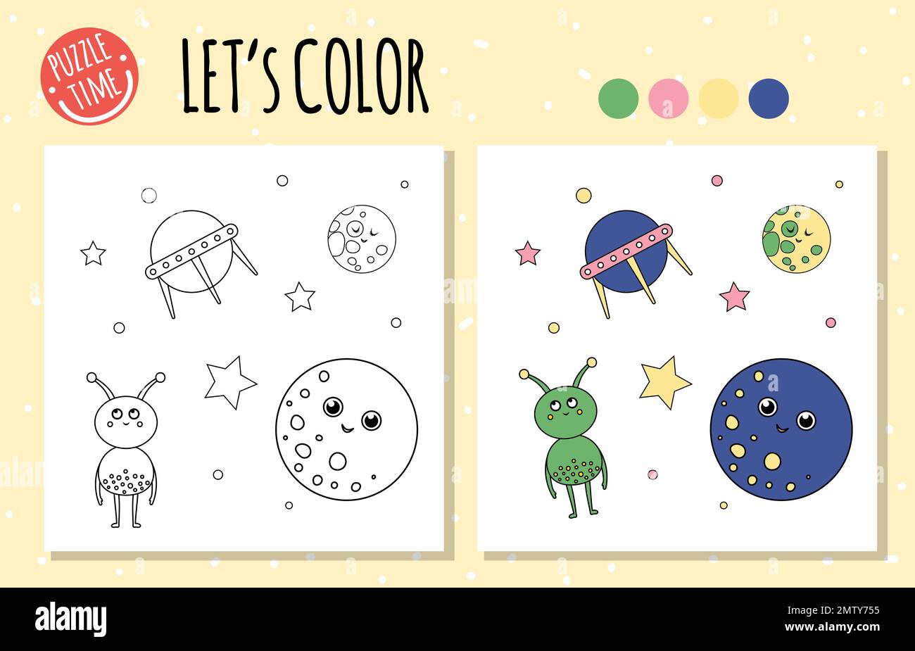 Coloring book with ufo, alien, planet. Space coloring page for children ...