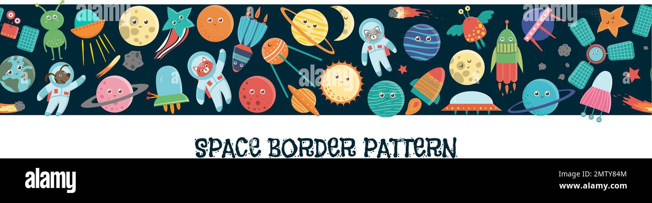 Vector space border pattern. Seamless background with cosmic elements ...