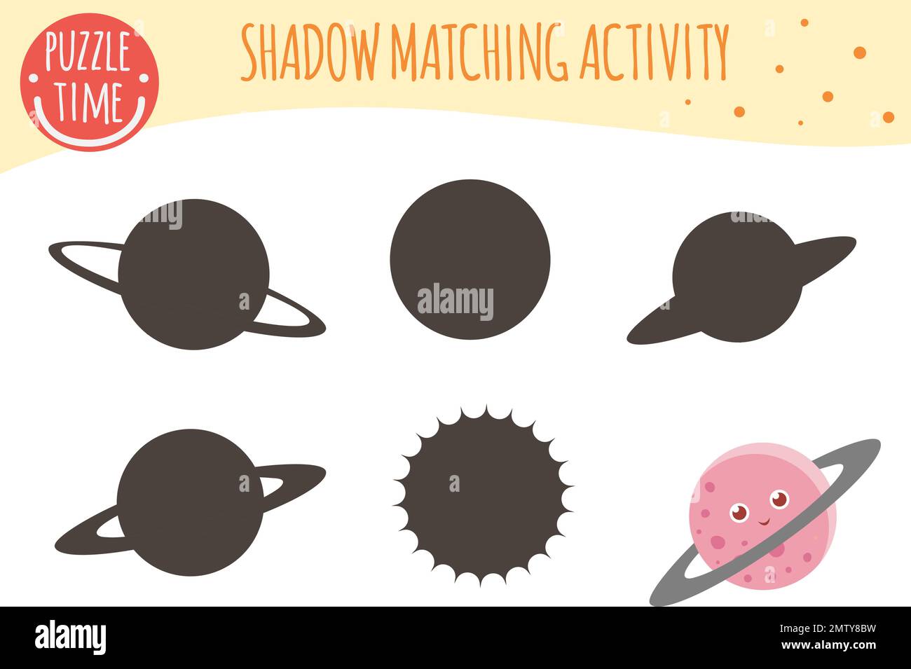 Shadow matching activity for children. Space topic. Cute funny planets ...