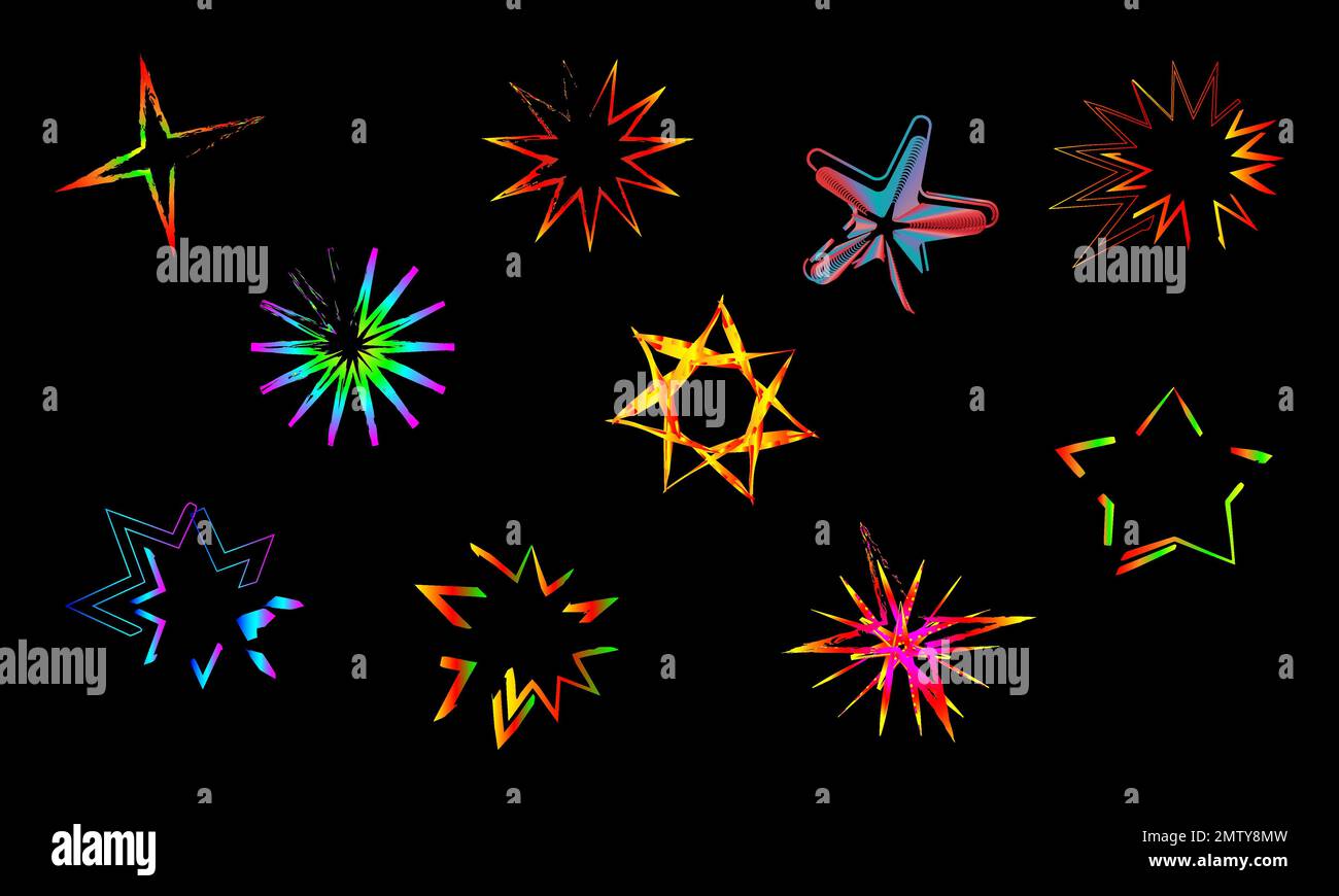 Collection of stars glitter bright shape icons decorative abstract ...