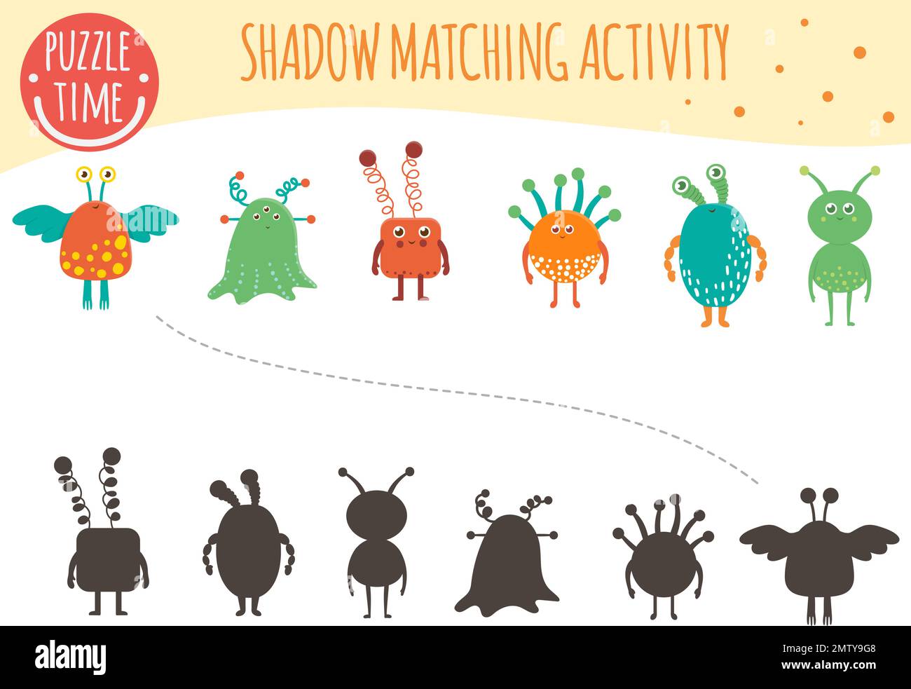 Shadow matching activity for children. Space topic. Cute funny smiling ...