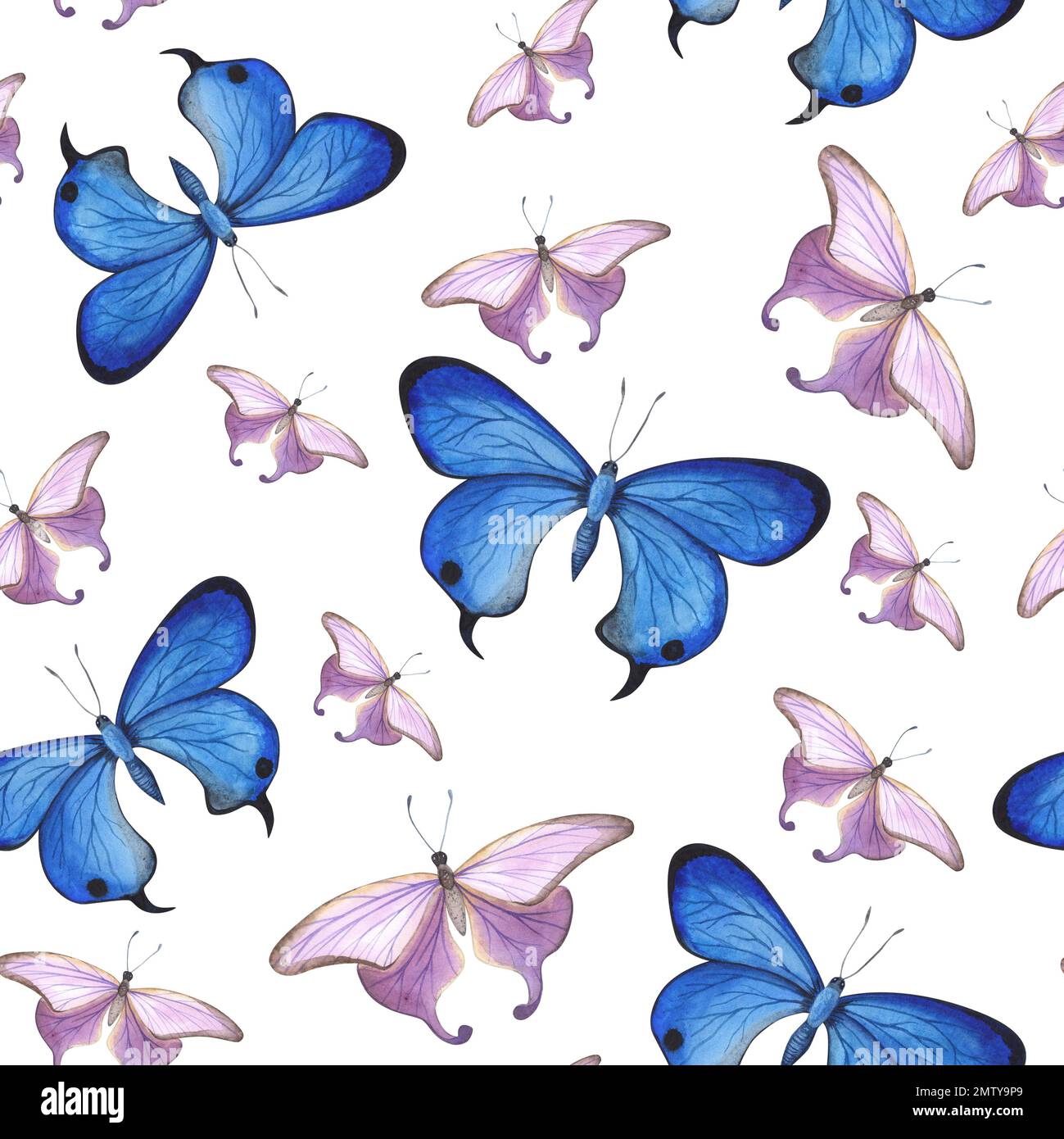 seamless pattern Blue and purple butterfly with detailed wings isolated ...