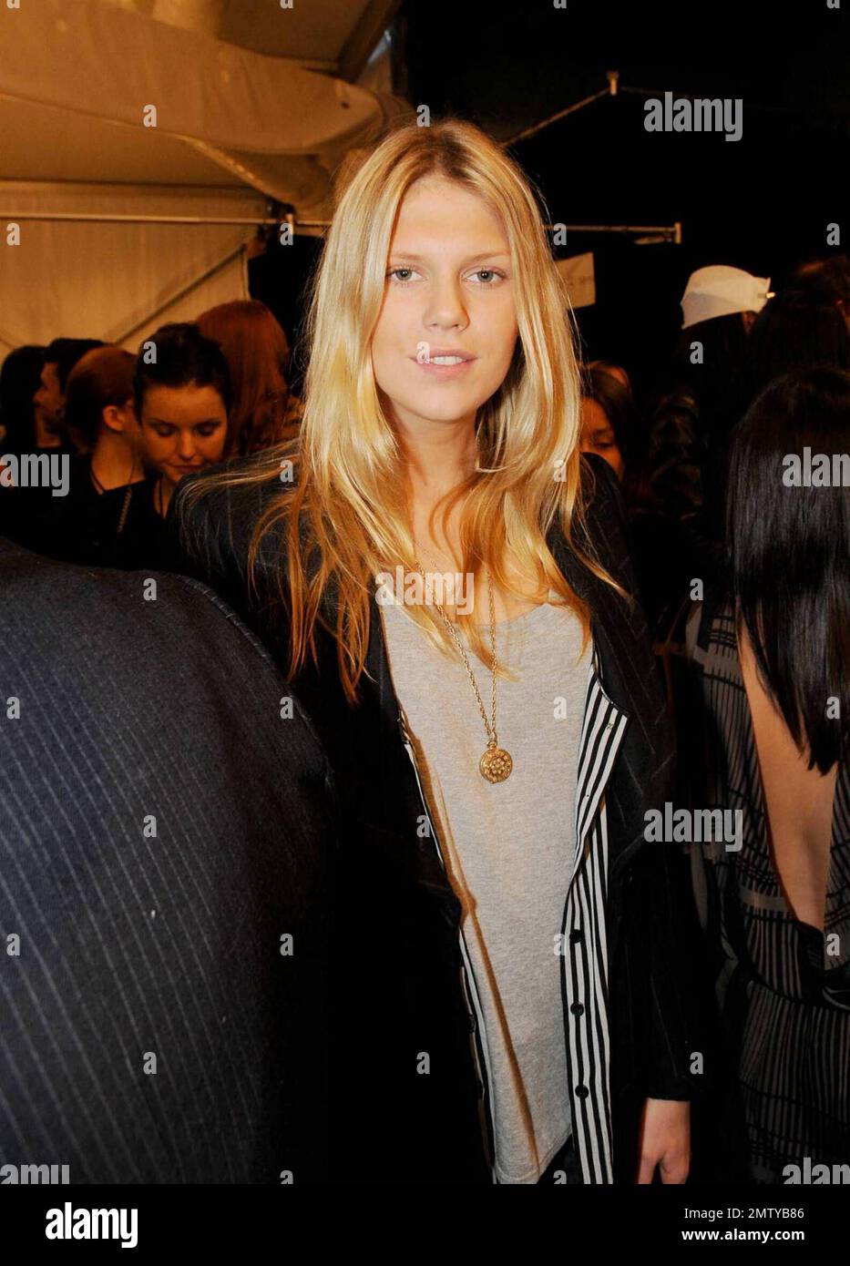 British model Alexandra Richards is photographed backstage at the Tommy ...