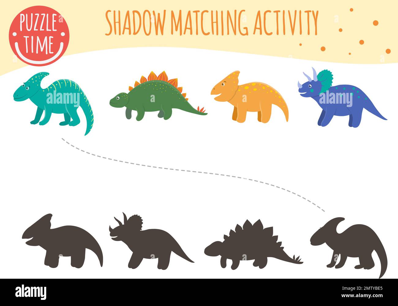 Shadow matching activity for children. Dinosaur topic. Cute funny ...