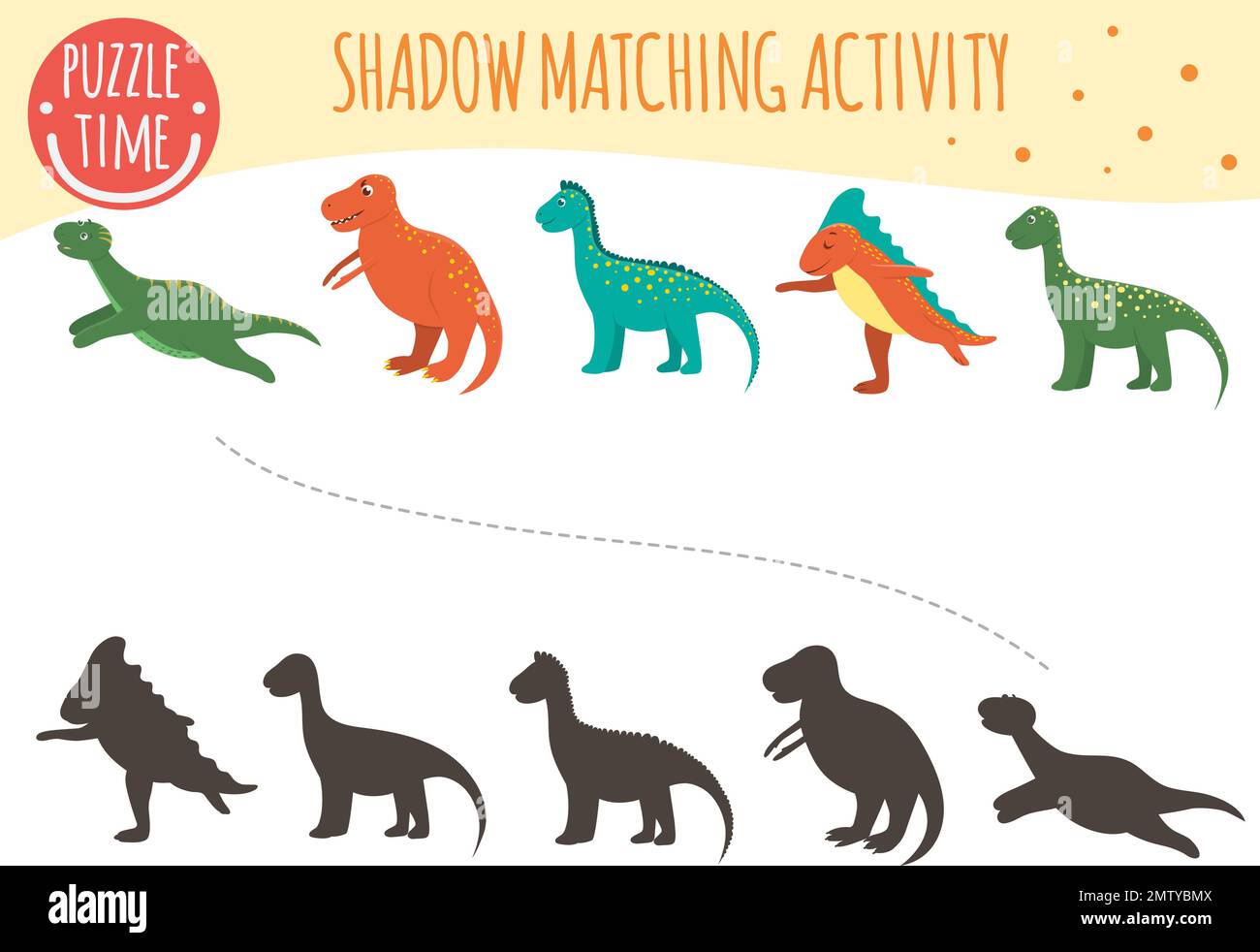 Shadow matching activity for children. Dinosaur topic. Cute funny ...