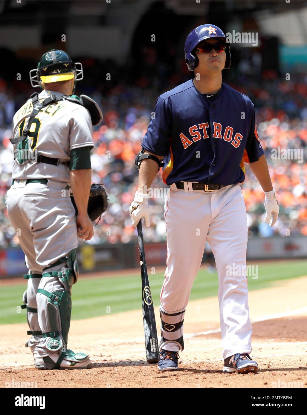Houston Astros' Norichika Aoki reacts after striking out during the ...