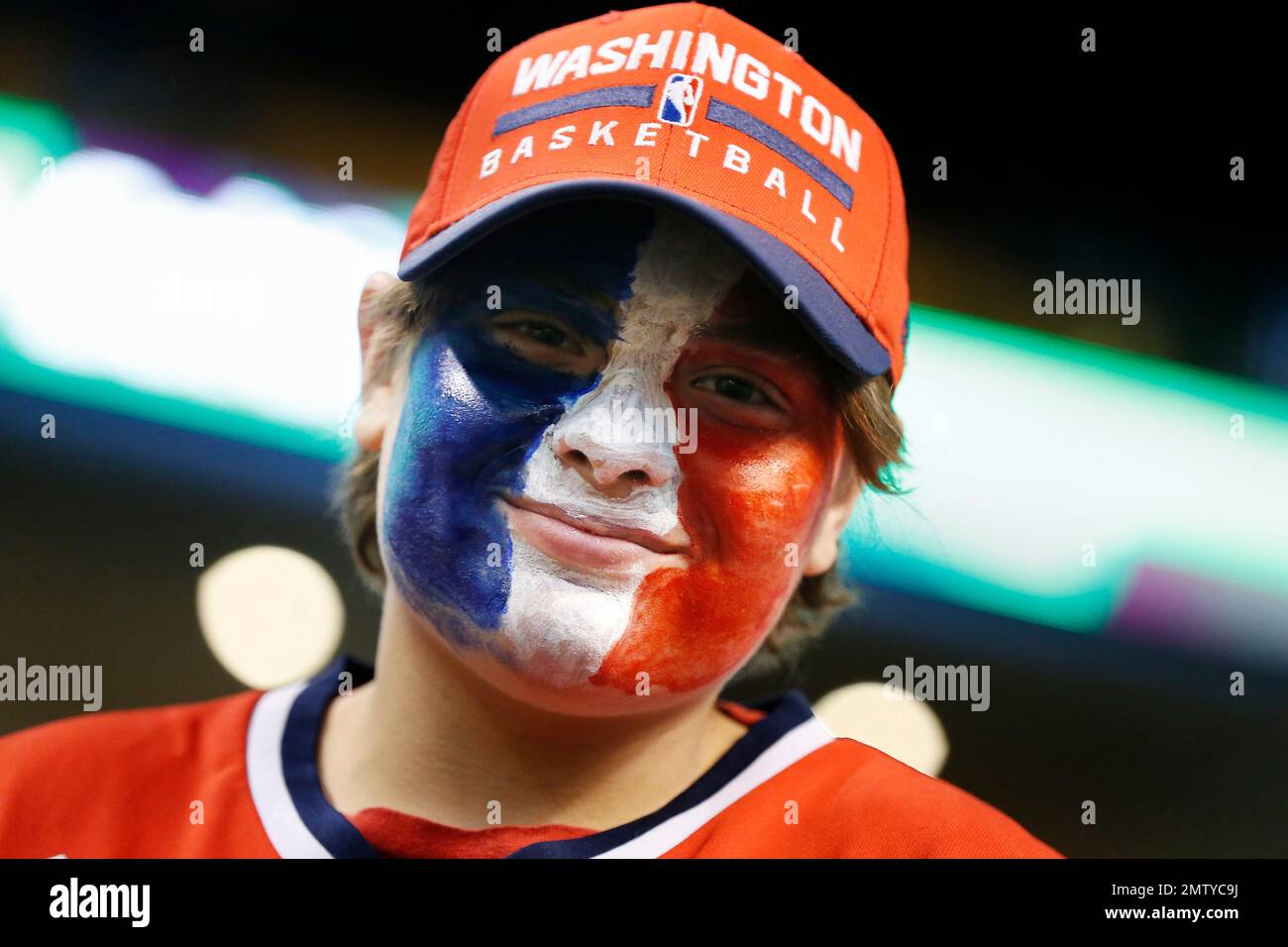 A Washington Wizards fan poses before a second-round NBA playoff series ...