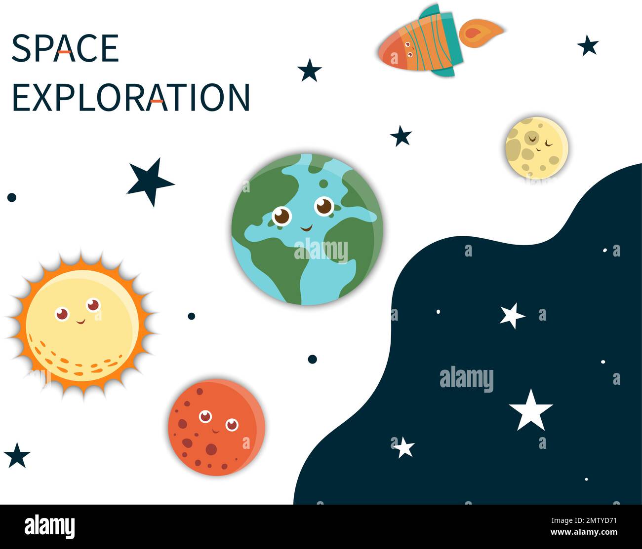 Vector space card template. Banner with galaxy, stars, planets, rocket ...