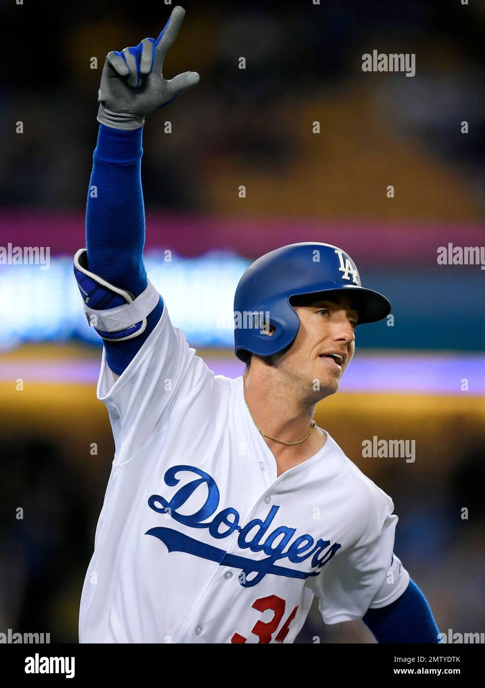 Los Angeles Dodgers' Cody Bellinger celebrates hitting a solo home run ...