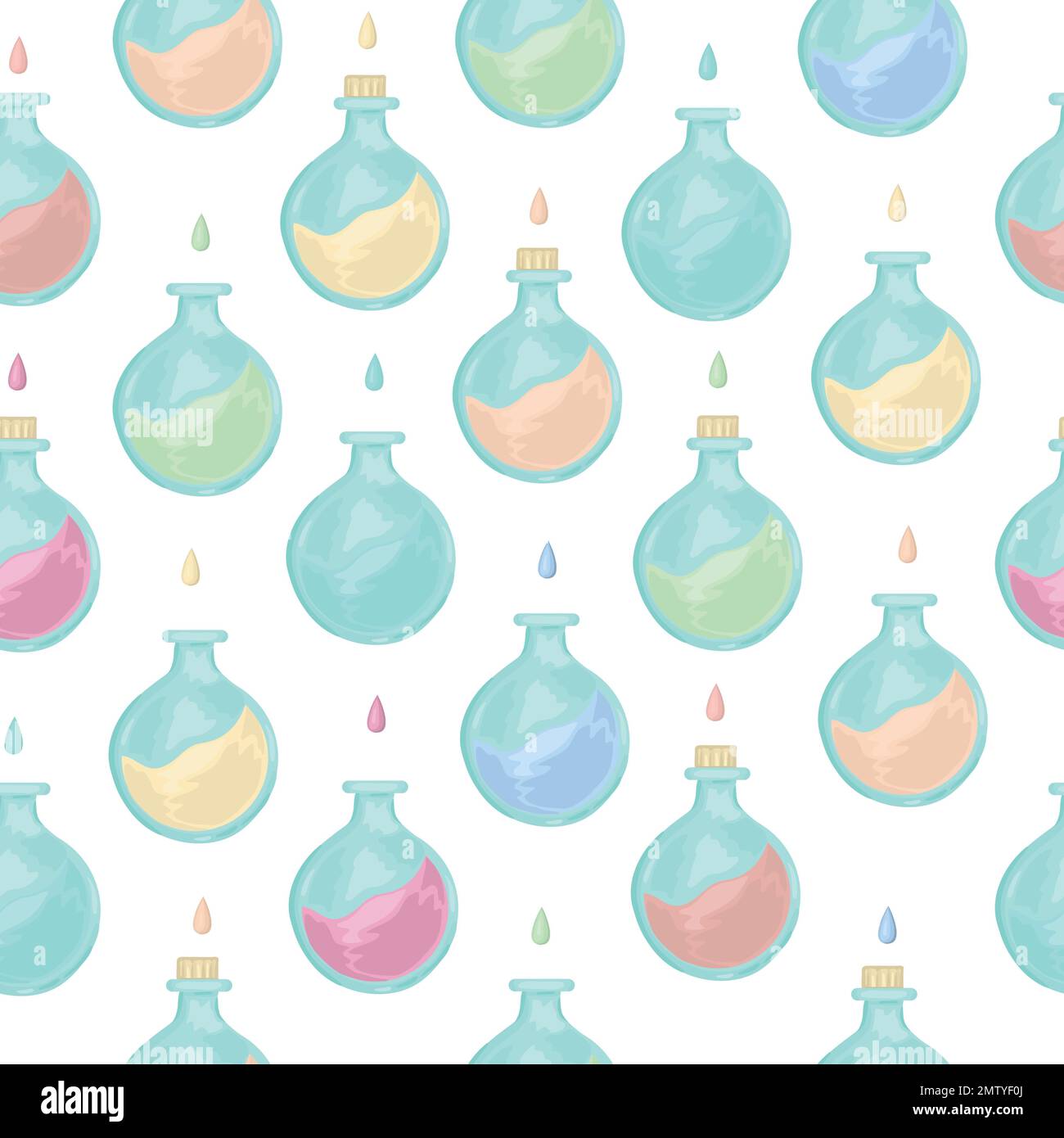 Vector seamless pattern with magic potion on white background. Cute ...