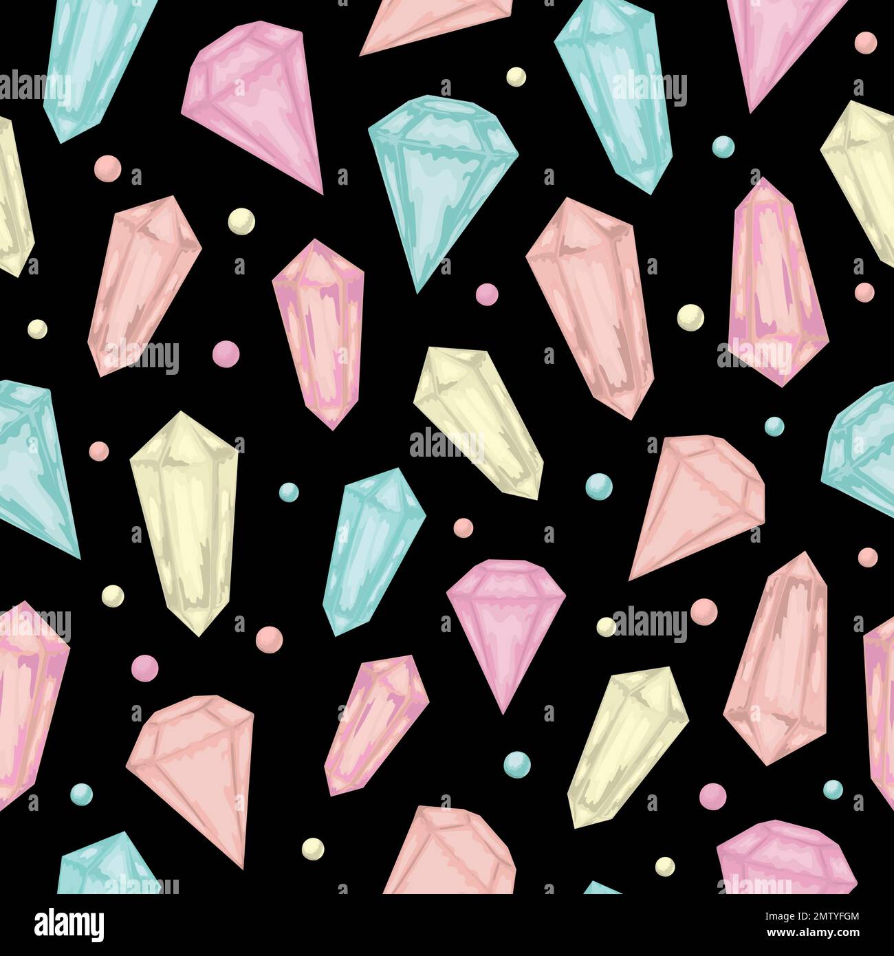 Vector seamless pattern with magic colored crystals on black background ...