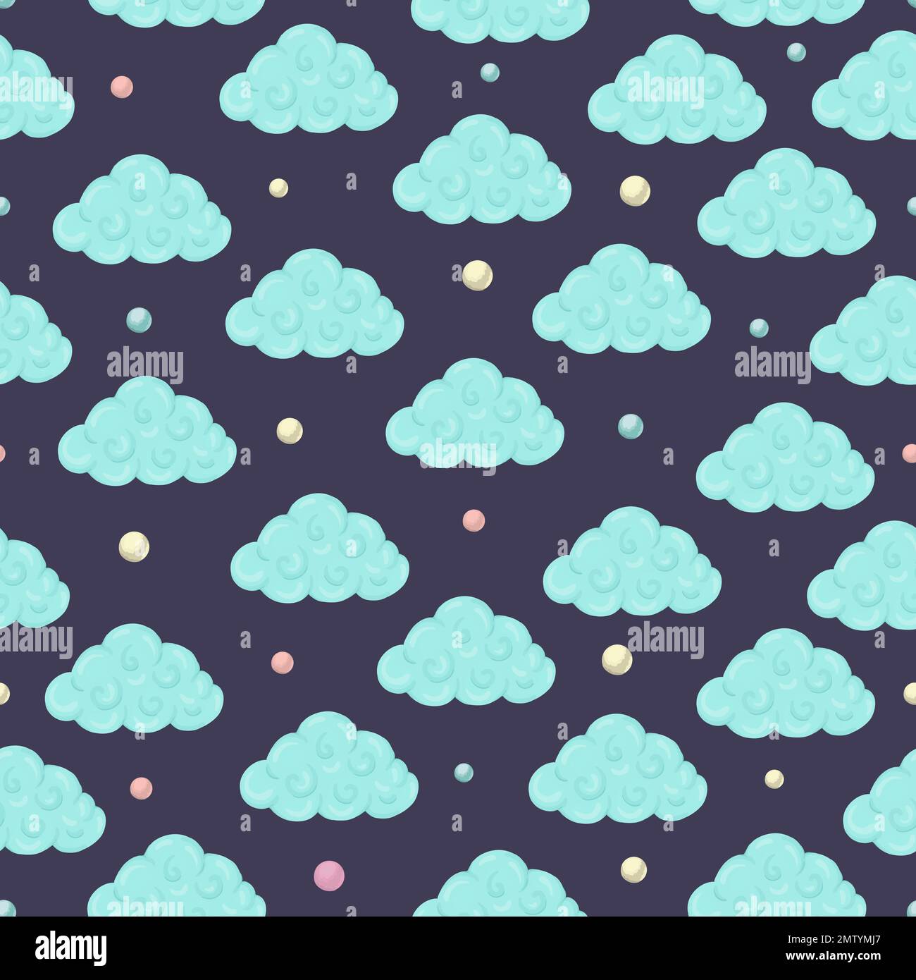 Vector seamless pattern with clouds and colored circles. Magical ...