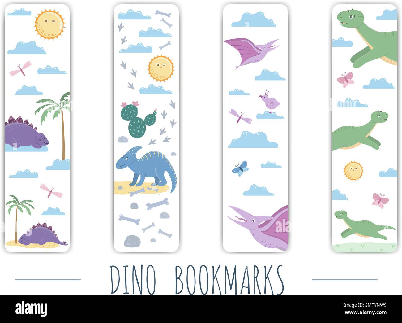 Vector set of cute bookmarks with cute colorful dinosaurs. Sweet ...