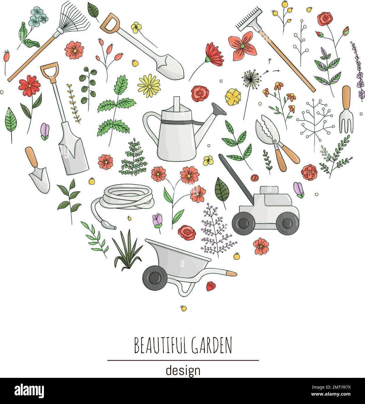 Vector set of colorful garden tools, flowers, herbs, plants. Collection ...