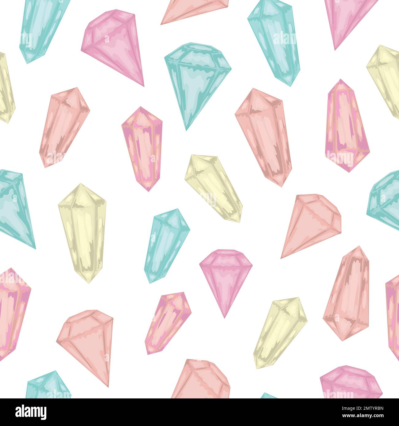 Vector seamless pattern with magic colored crystals on white background ...
