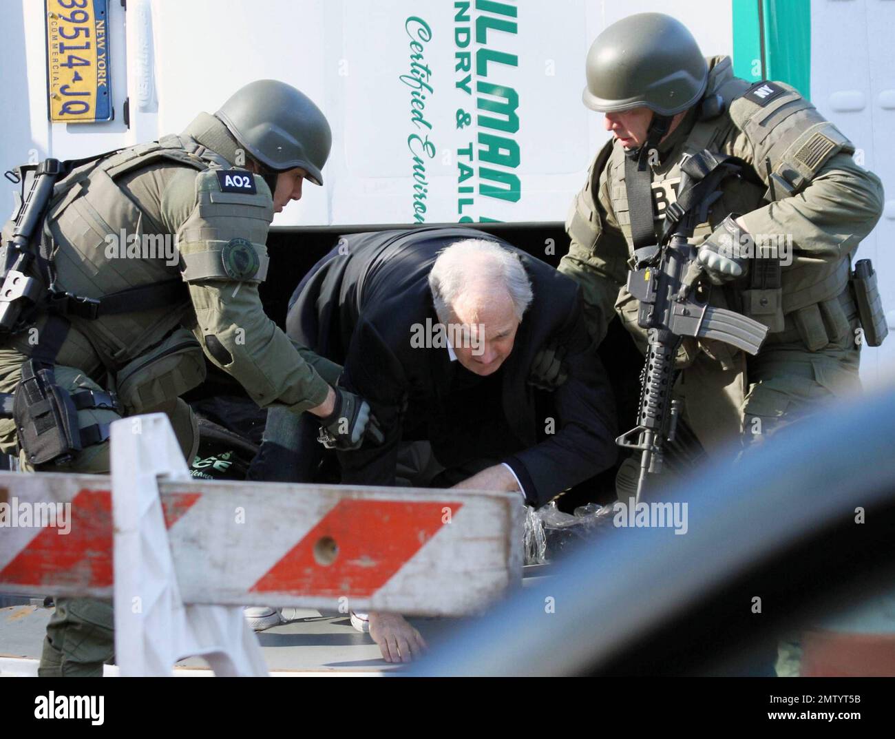 Actor Alan Alda show off fake blood on his head and is dragged by ...