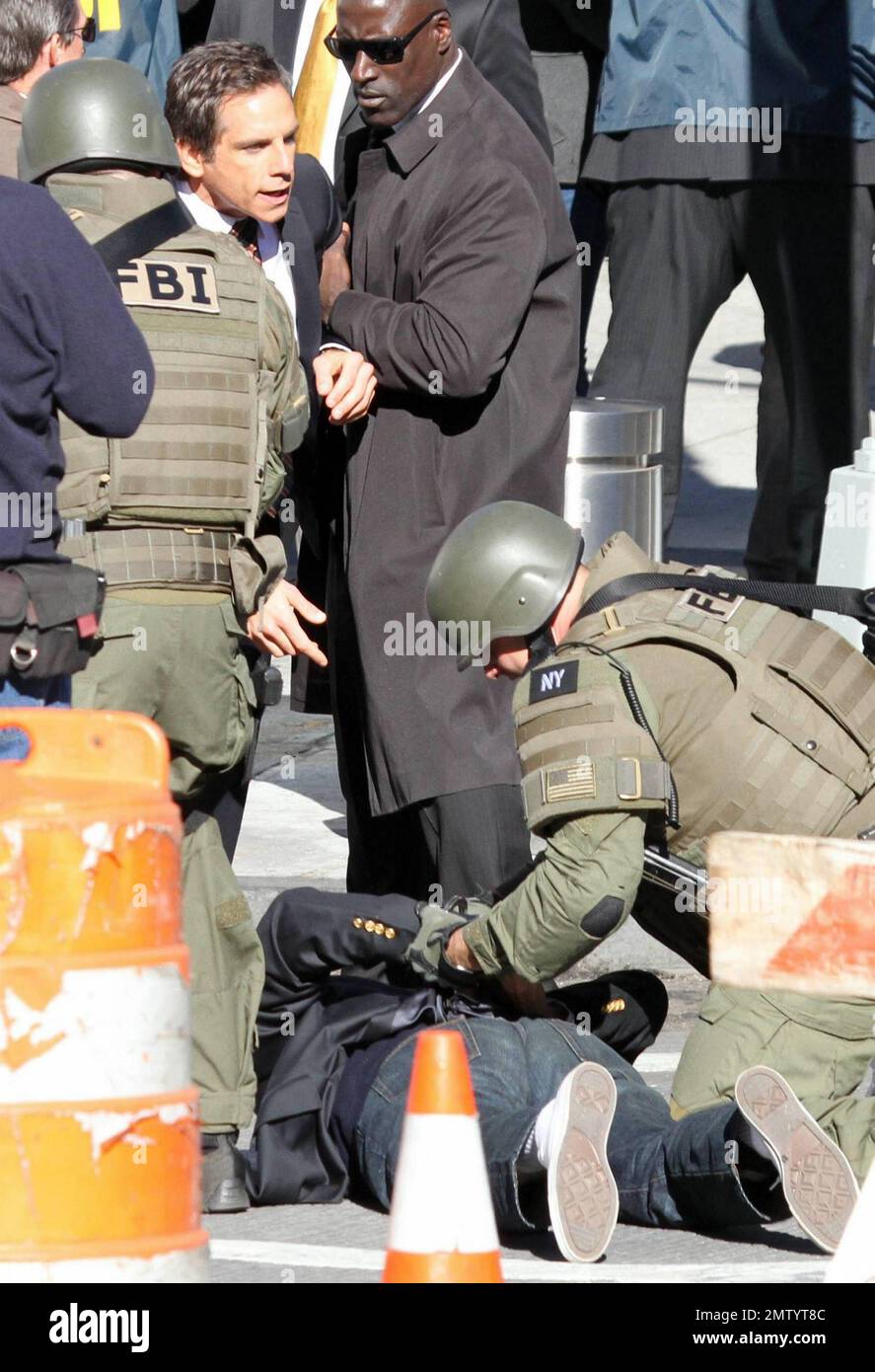 Ben Stiller on the set of "Tower Heist" during a day of shooting an ...