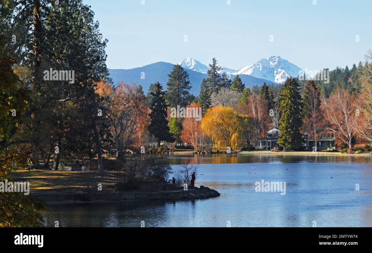 A view of Drake Park, a city park along the Deschutes River in downtown ...