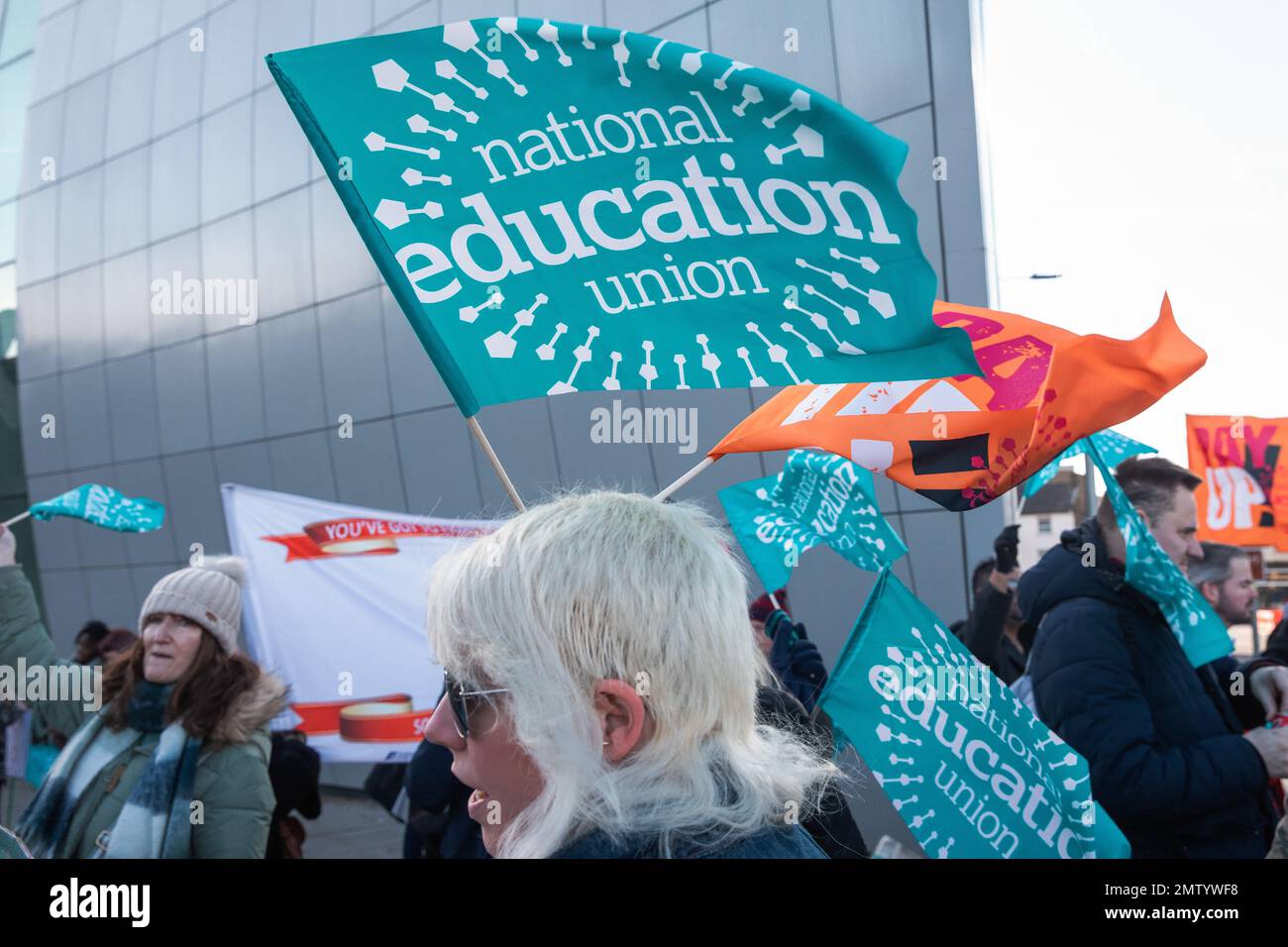 Slough, UK. 1st February, 2023. Teachers attend a rally organised by ...