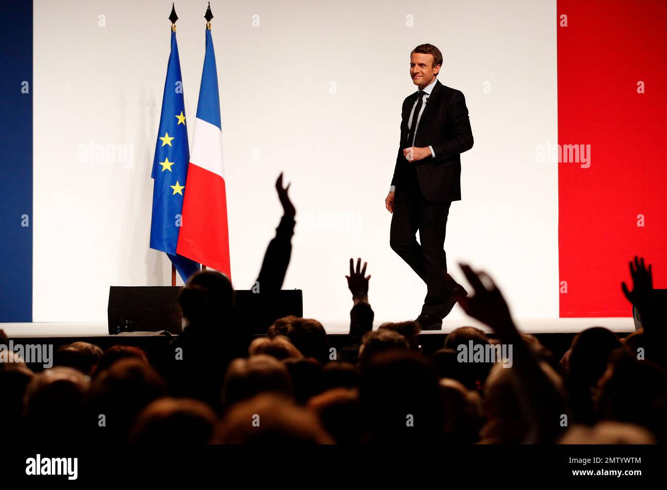 French centrist presidential candidate Emmanuel Macron delivers a ...