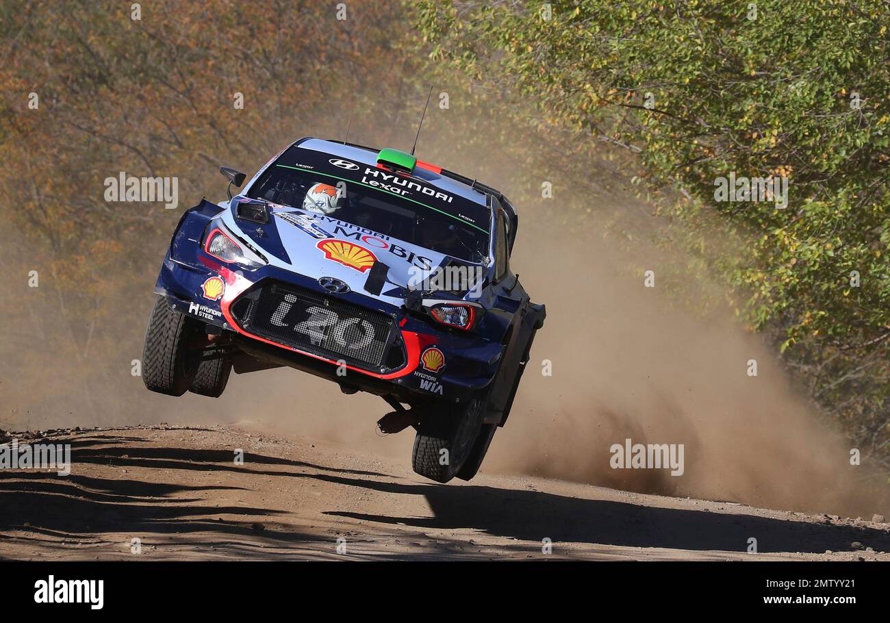Driver Hayden Paddon and co-driver John Kennard, both from New Zealand, race their Hyundai i20 ...