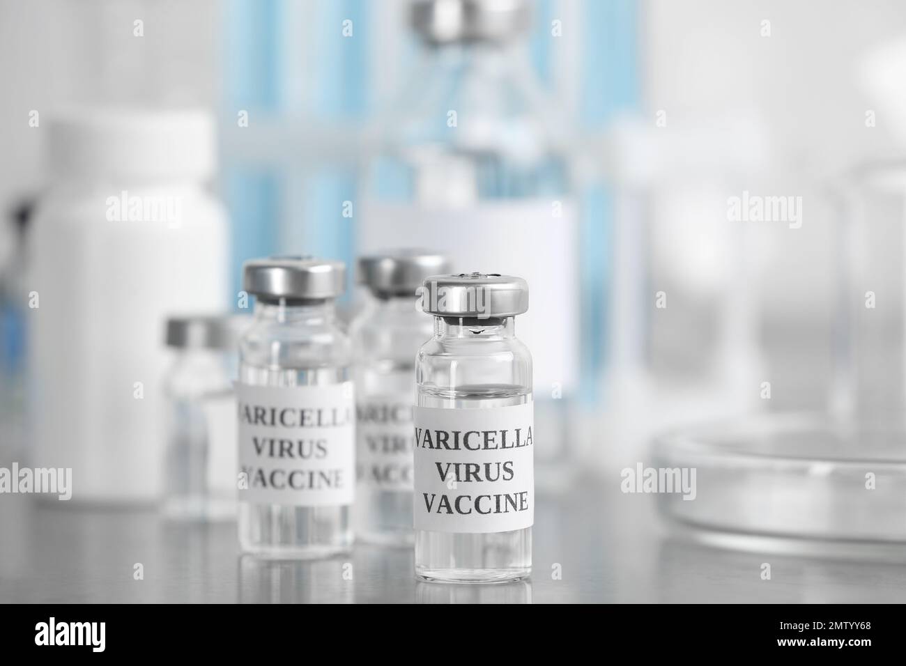 Chickenpox vaccine on table in laboratory. Varicella virus prevention ...