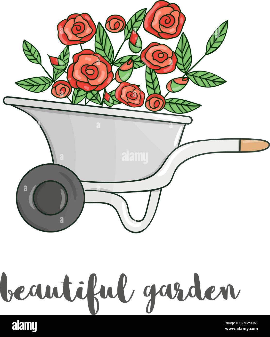 Vector illustration of colorful garden wheel barrow with flowers ...
