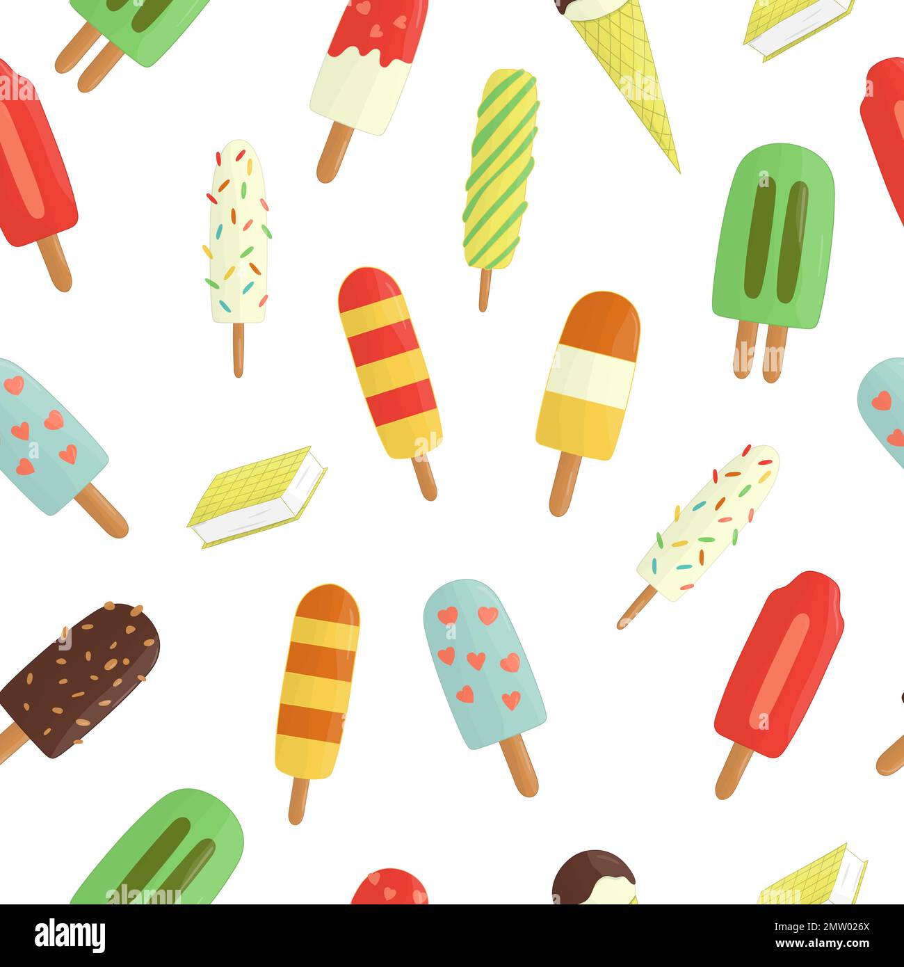 Vector seamless pattern of colorful ice-cream. Sweet summer dessert ...