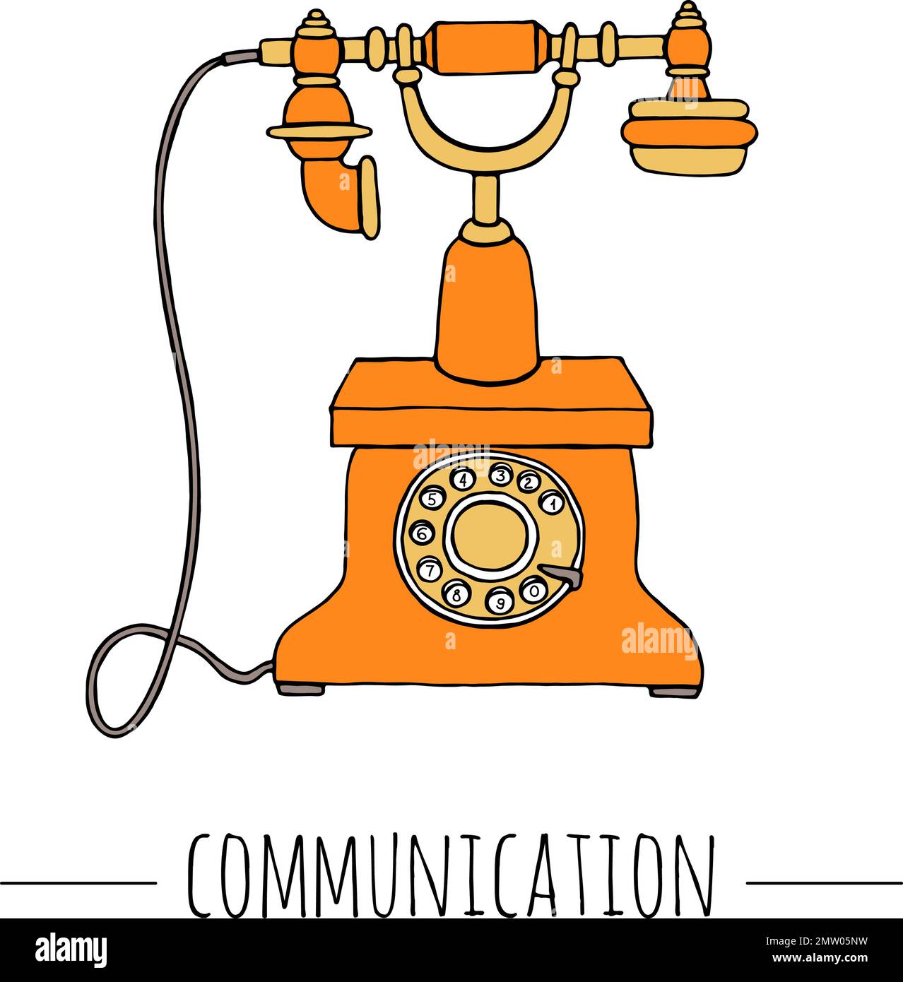 Vector vintage telephone. Retro illustration of wired rotary dial telephone. Old means of ...