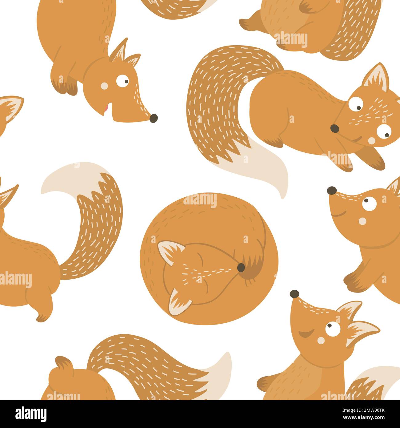 Vector seamless pattern of hand drawn flat funny foxes in different ...
