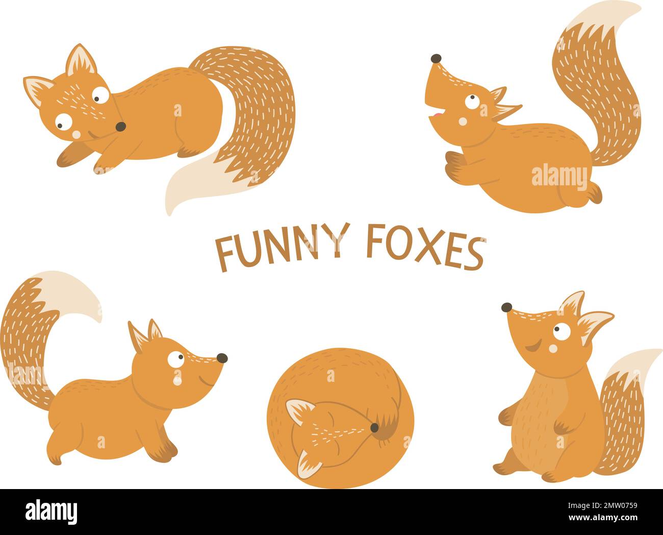 Vector set of cartoon style hand drawn flat funny foxes in different ... Vector set of cartoon style hand drawn flat funny foxes in different ...