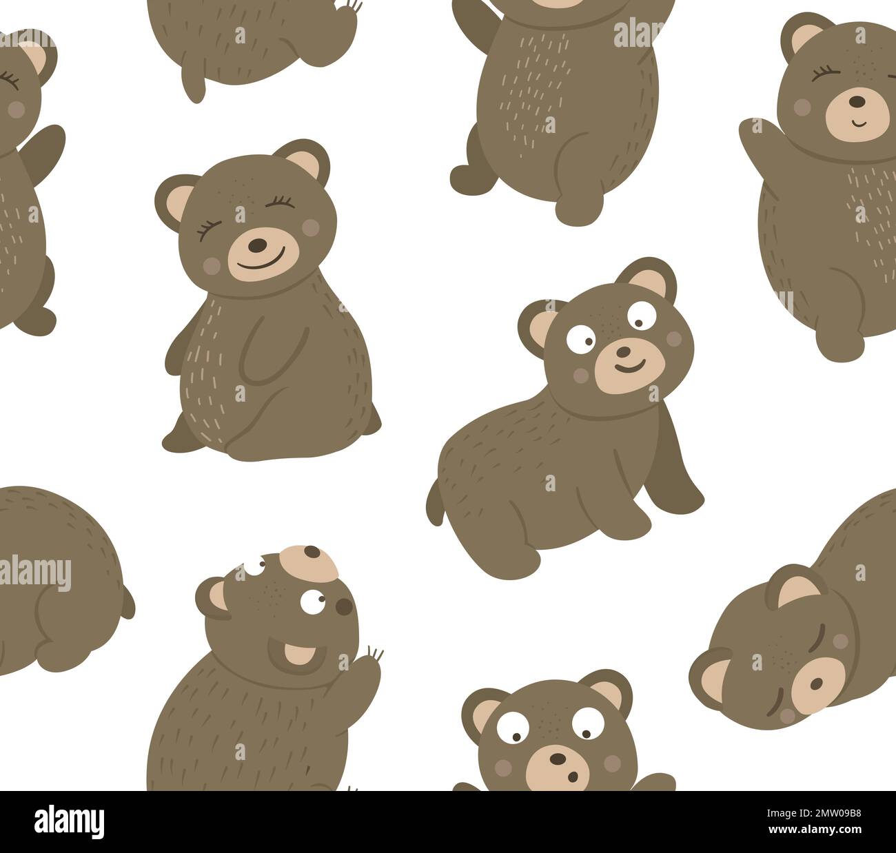 Vector seamless pattern of hand drawn flat funny bears in different ...