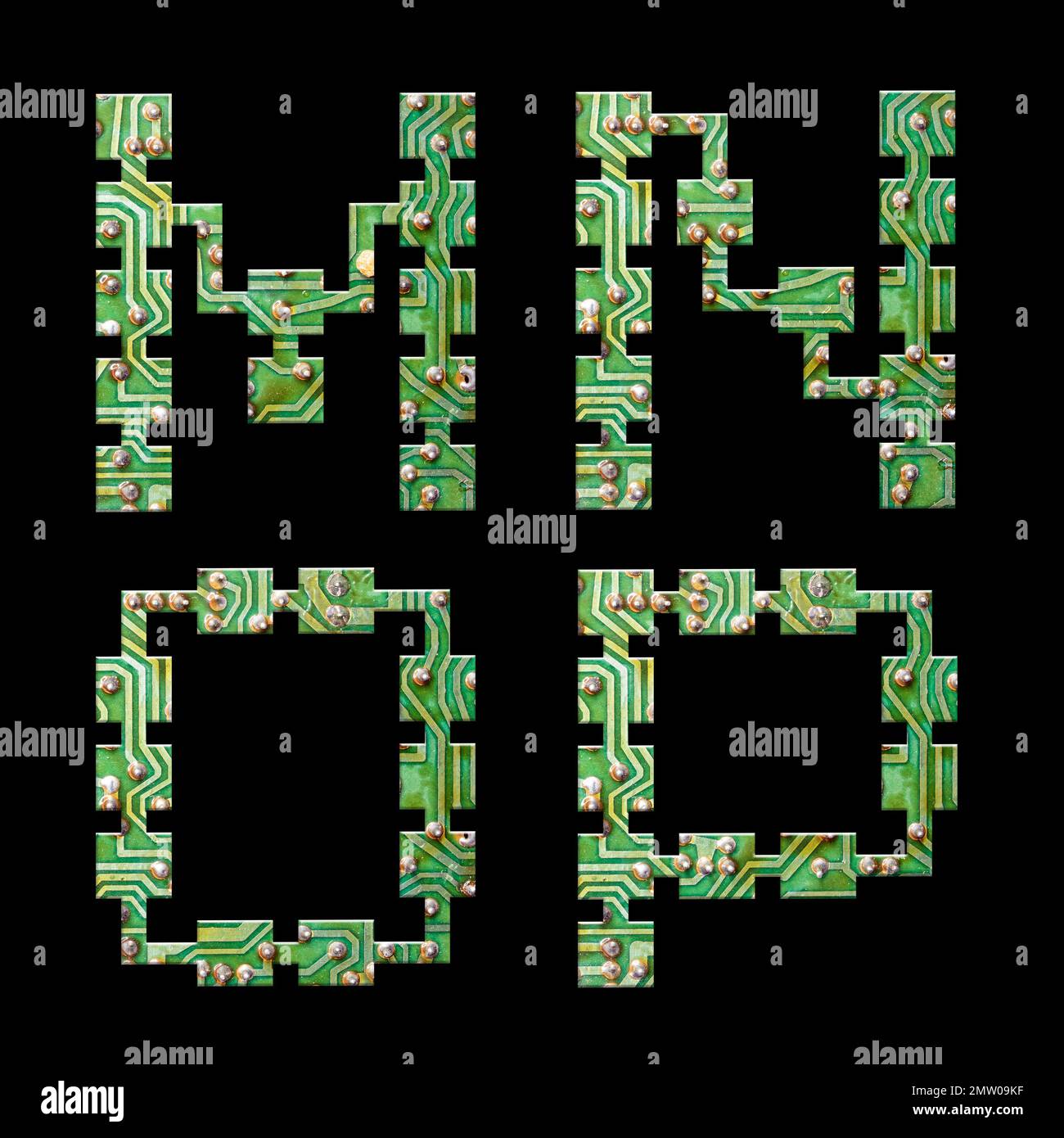 Illustration of Printed Circuit Board alphabet - letters M-P Stock ...