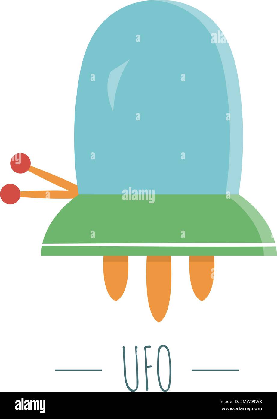 Vector UFO illustration for children. Bright and cute flat picture of ...