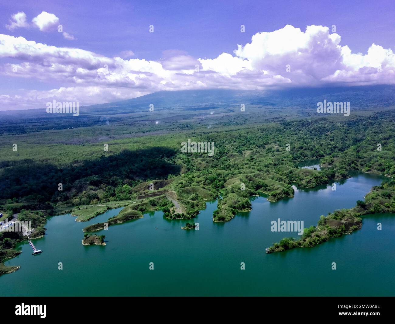 An aerial of the picturesque Bajul mati, reservoir or dam in Situbondo ...
