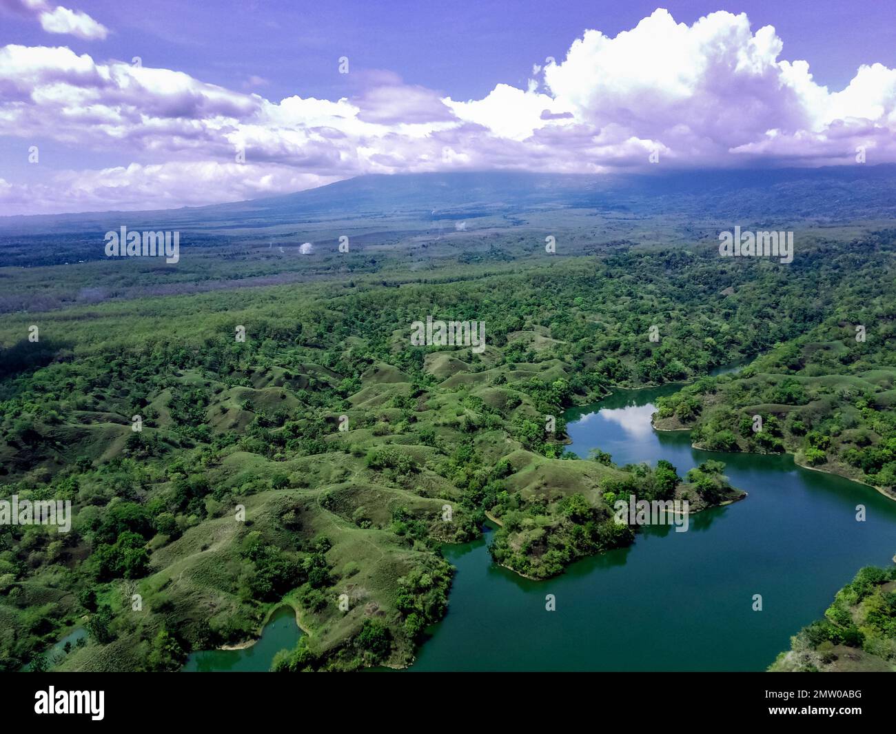 An aerial of the picturesque Bajul mati, reservoir or dam in Situbondo ...