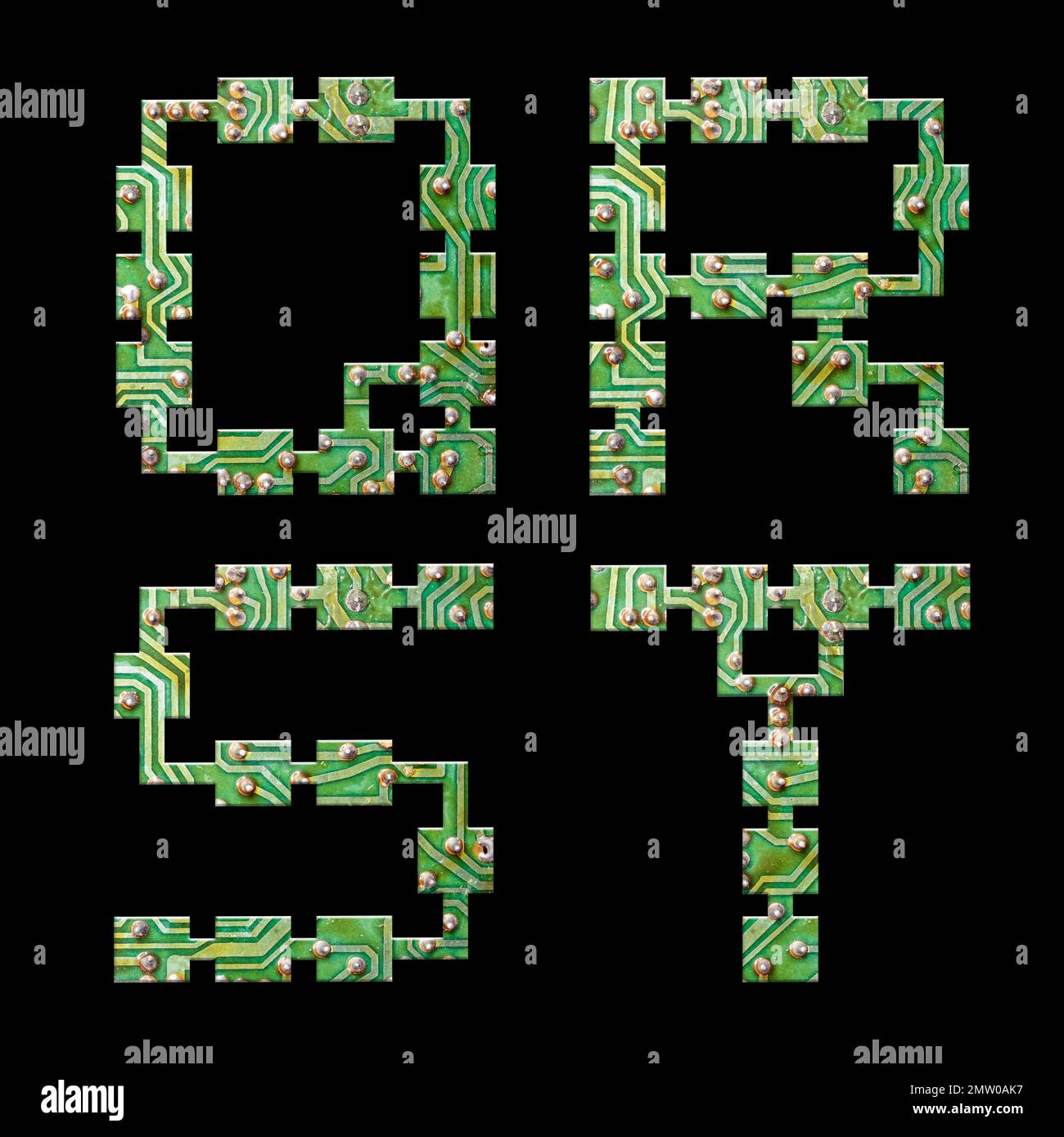 Illustration of Printed Circuit Board alphabet - letters Q-T Stock ...