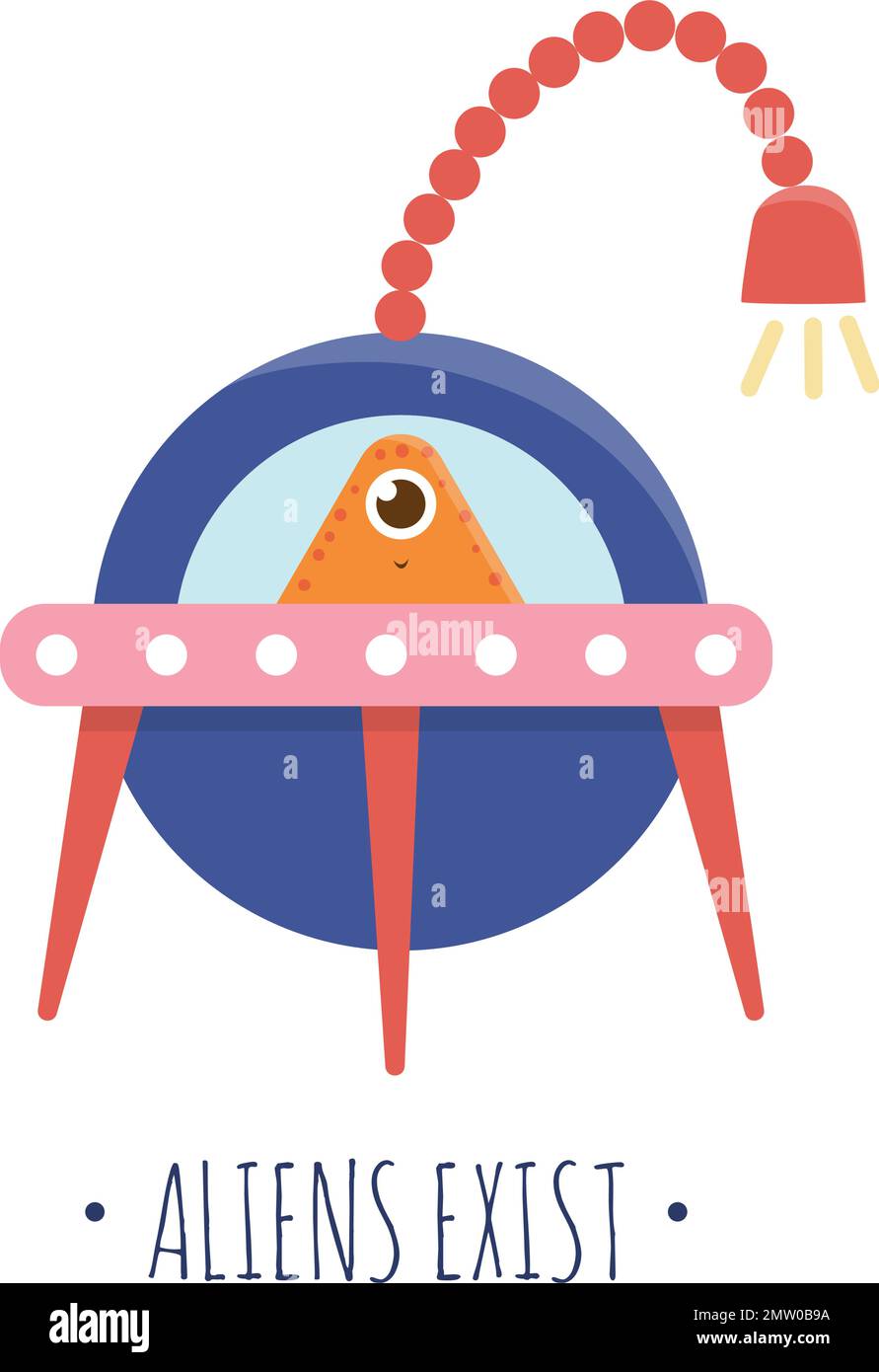 Vector illustration of UFO with alien inside for children. Bright and ...