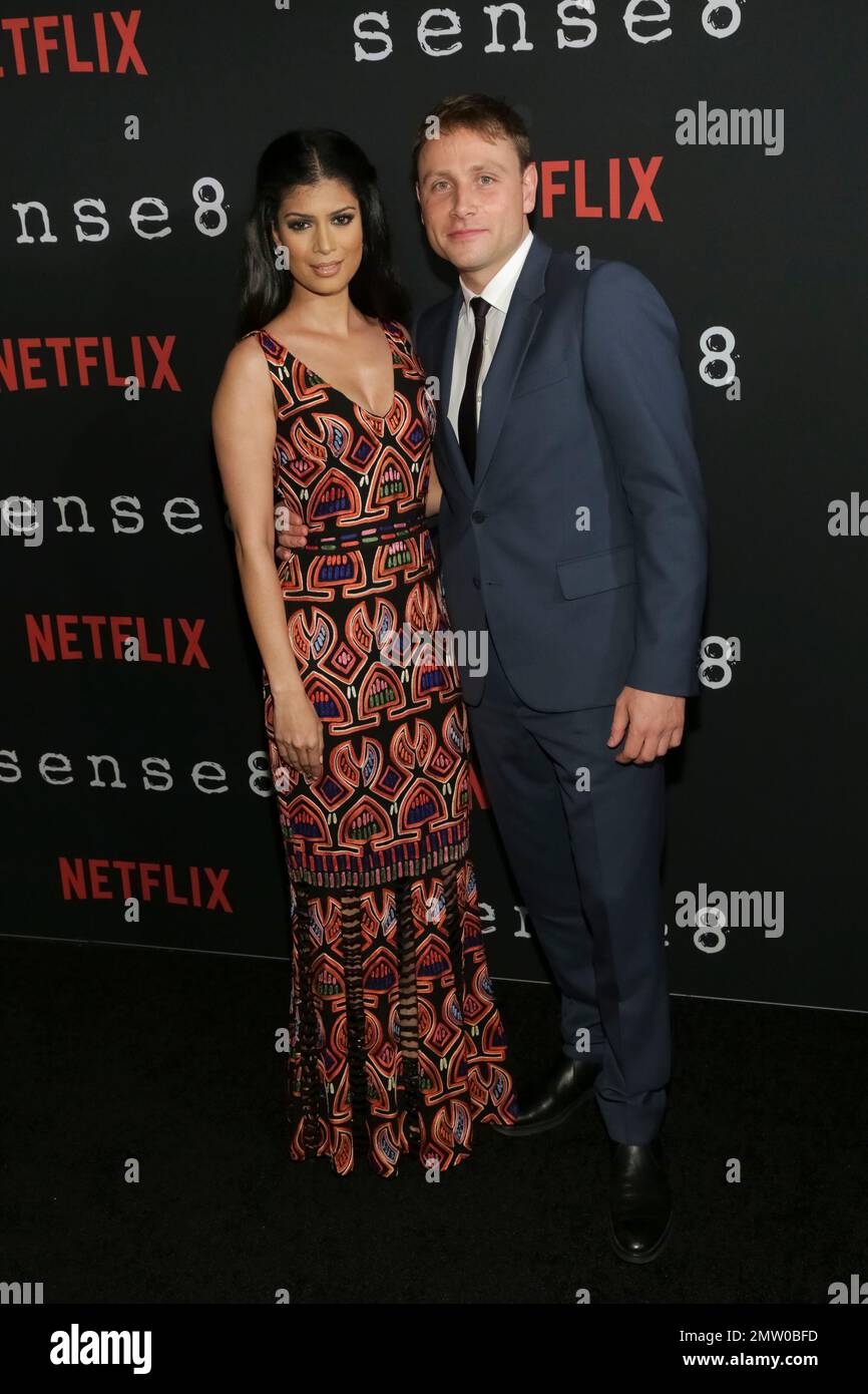 Actress Tina Desai, left, and Actor Max Riemelt attend the Netflix "Sense8" Season 2 premiere at ...