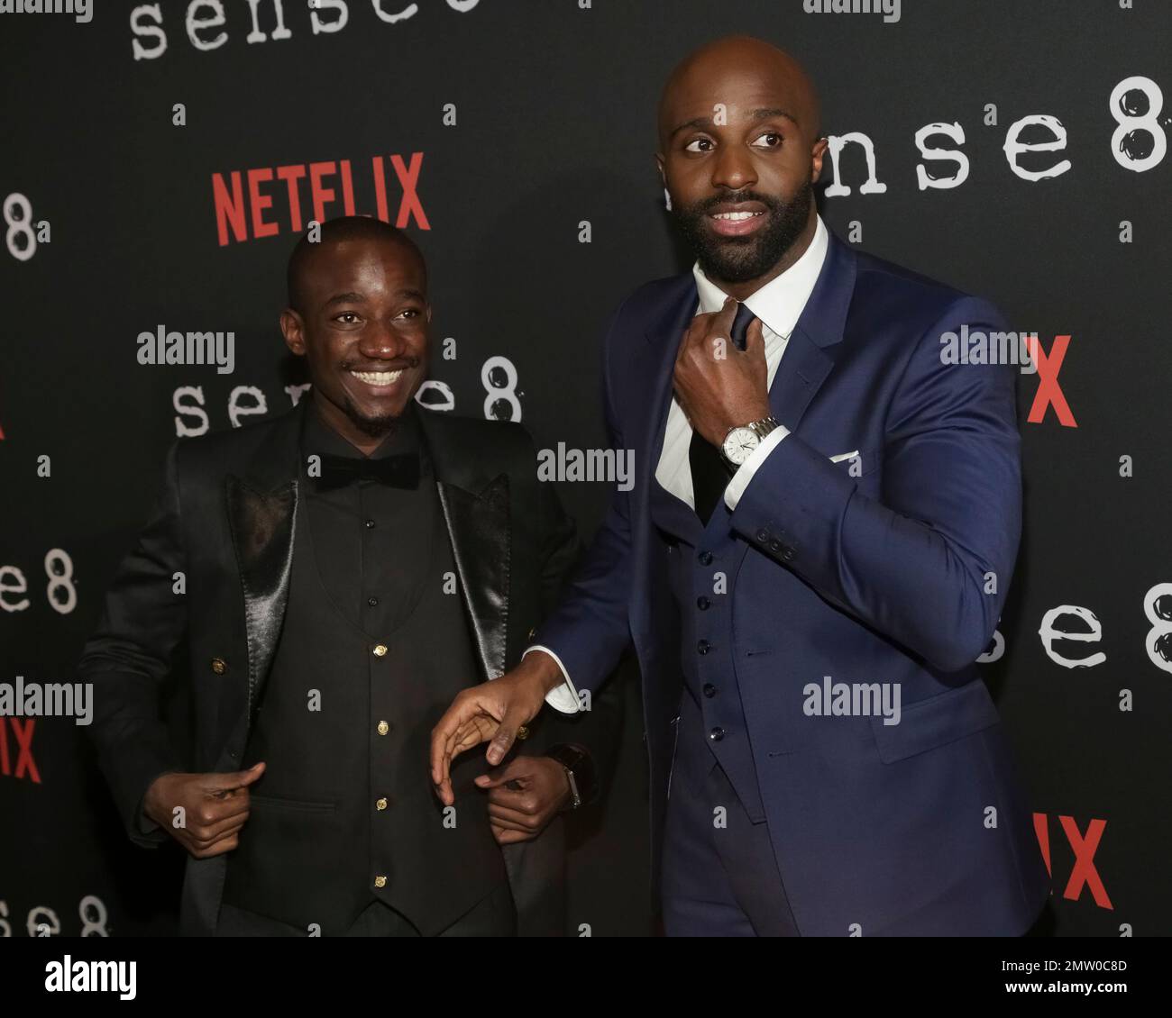 Actors Paul Ogola, left, and Toby Onwumere attend the Netflix "Sense8 ...