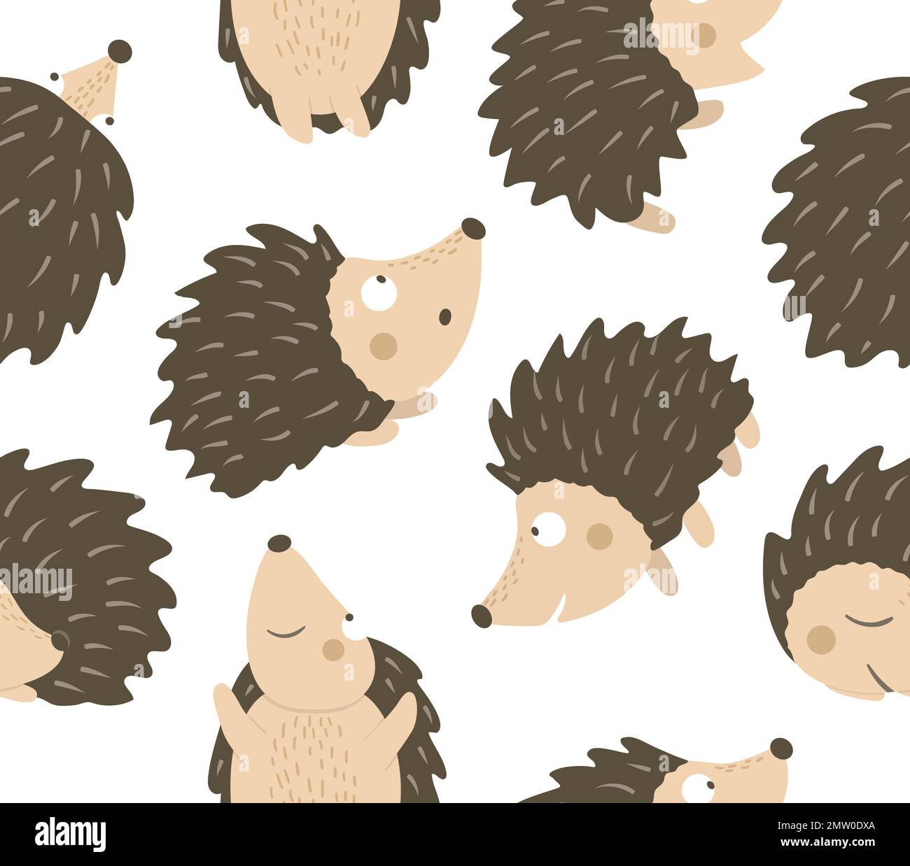 Vector seamless pattern of hand drawn flat funny hedgehogs in different ...