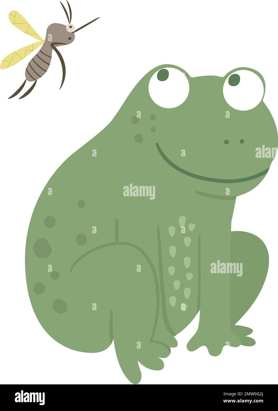 Vector cartoon style flat funny frog with mosquito isolated on white ...