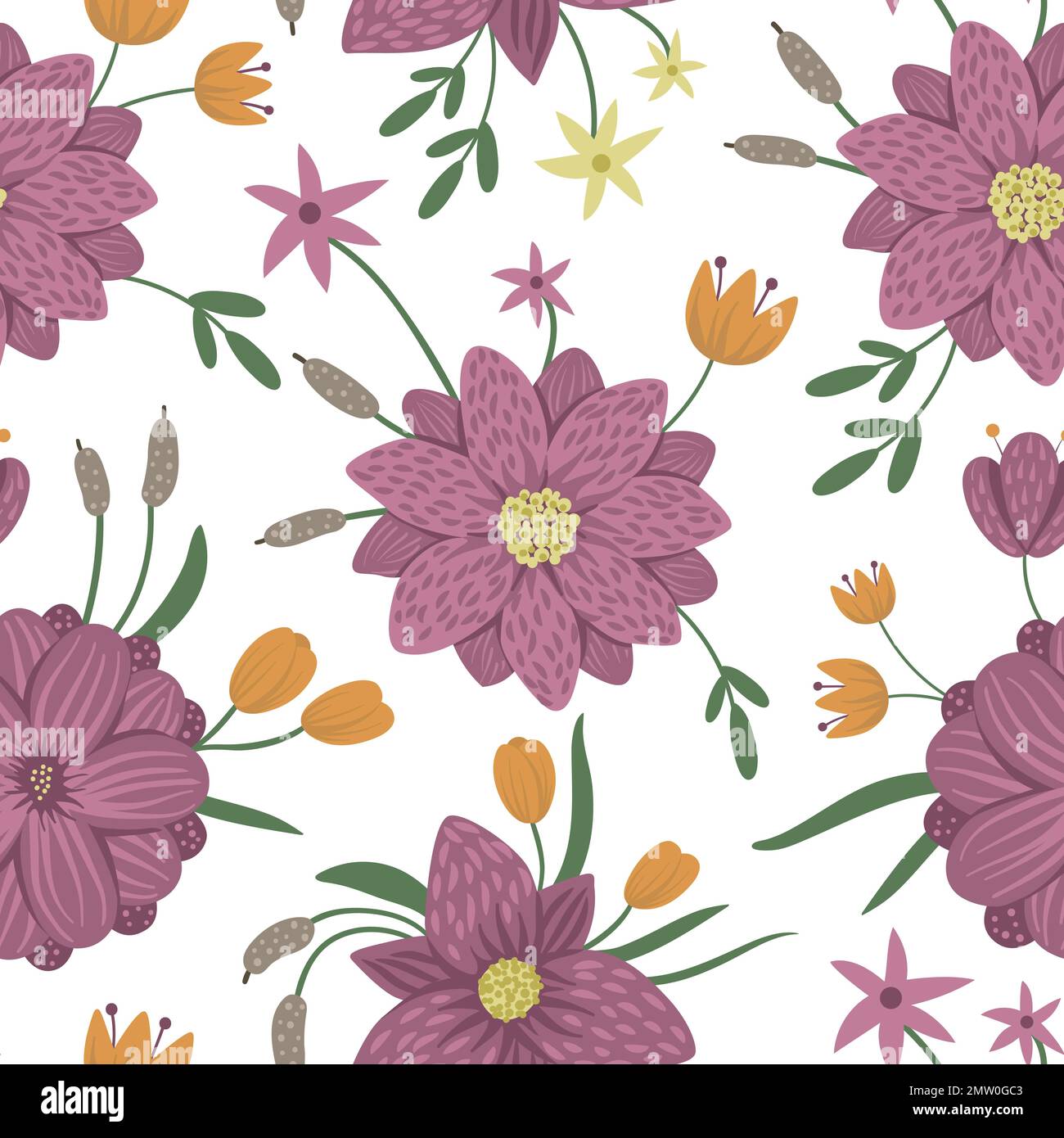 Vector floral seamless background. Flat trendy illustration with ...