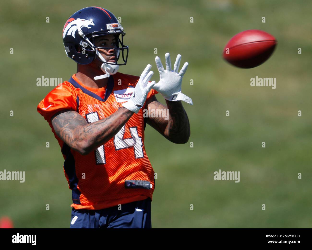 Denver Broncos wide receiver Cody Latimer pulls in a pass during a ...
