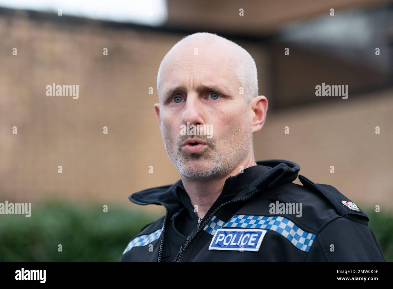 LPA Commander Superintendent Marc Tarbit reads a statement out to the ...
