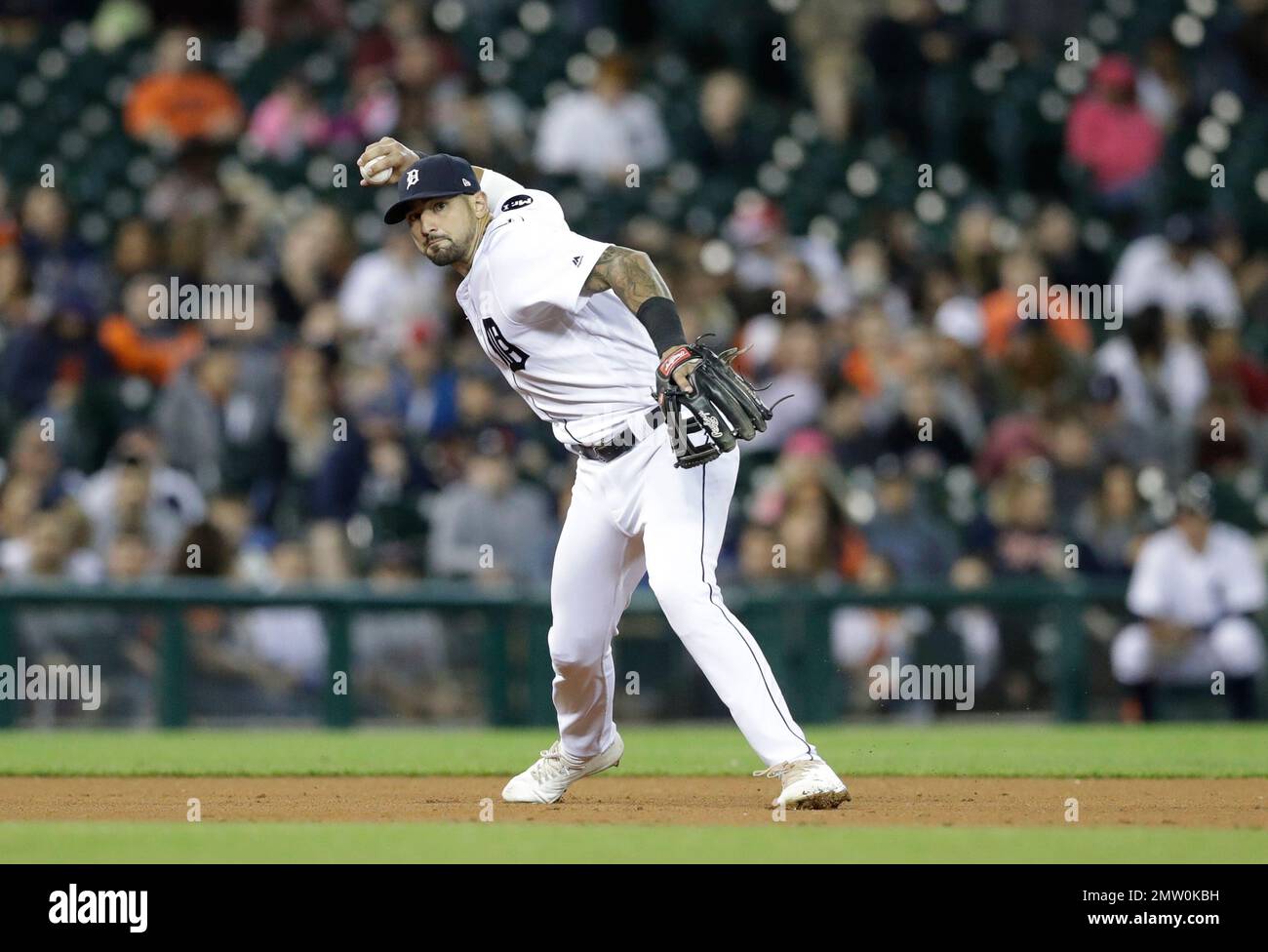 Detroit Tigers third baseman Nicholas Castellanos throws to first ...