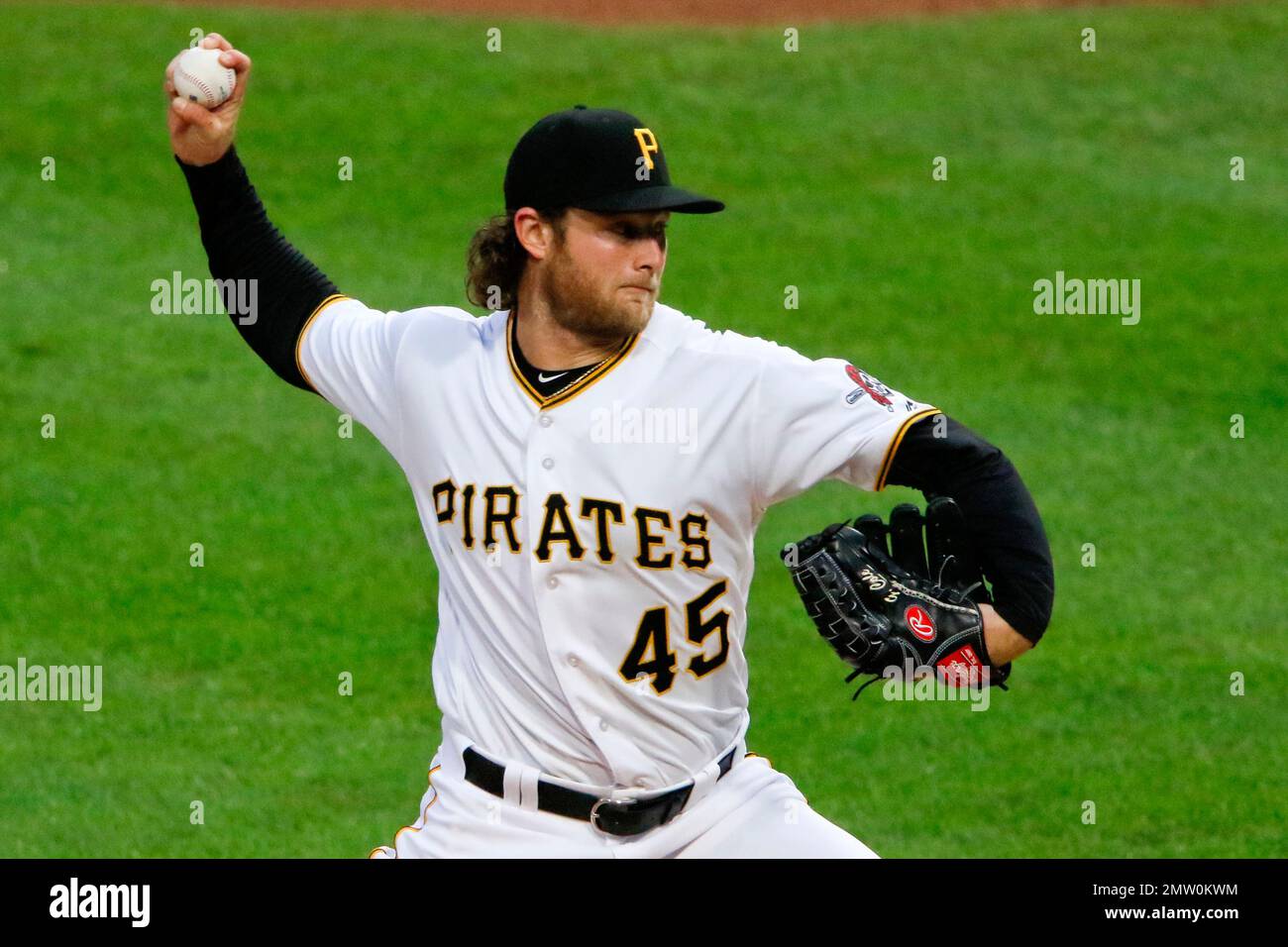 Pittsburgh Pirates starting pitcher Gerrit Cole delivers in the third ...