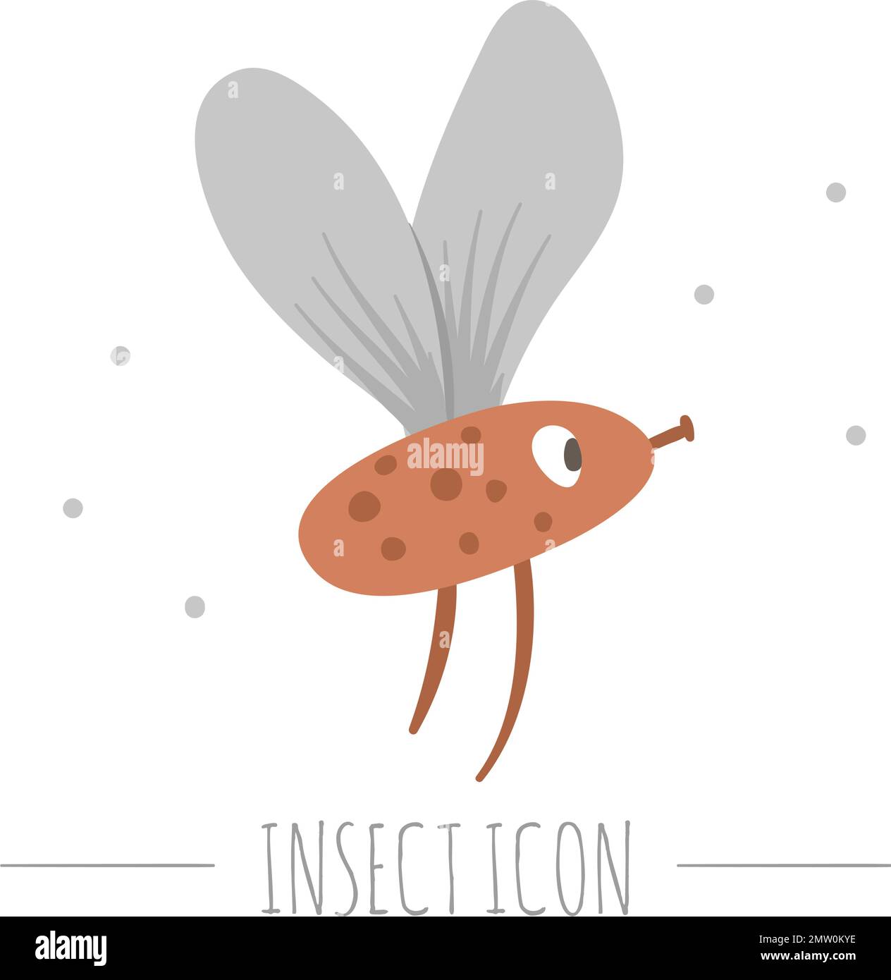 Vector hand drawn flat flying red insect. Funny woodland fly icon. Cute ...